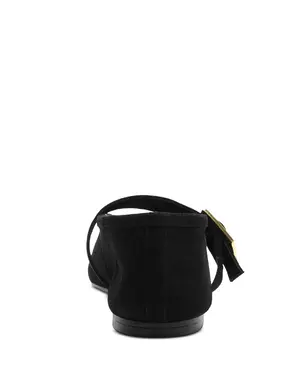 Schutz Vick Calf Hair Buckle Flats - Black Suede