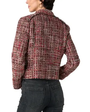 LIVERPOOL Zip Front Fringe Trim Tweed Jacket