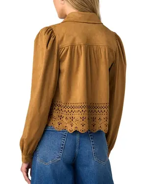 LIVERPOOL Faux Suede Puff Sleeve Jacket With Eyelet Hem