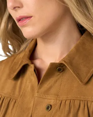 LIVERPOOL Faux Suede Puff Sleeve Jacket With Eyelet Hem
