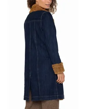 LIVERPOOL Sherpa Trimmed Notch Collar Denim Jacket