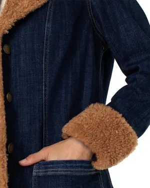 LIVERPOOL Sherpa Trimmed Notch Collar Denim Jacket