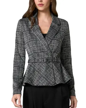 LIVERPOOL Belted Peplum Tweed Blazer - Black Multi