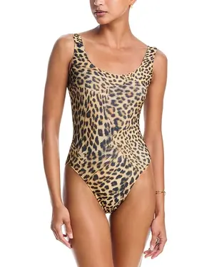 Norma Kamali Printed Super Low Back One Piece Swimsuit - Cheetah Patch