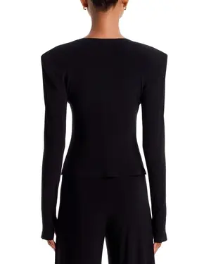 Norma Kamali Shoulder Pad Long Sleeve Crewneck Top
