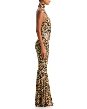 Norma Kamali Halter Turtleneck Printed Fishtail Gown