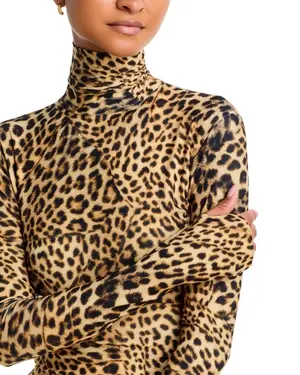 Norma Kamali Slim Fit Printed Turtleneck Top