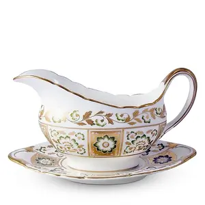 ROYAL CROWN DERBY Panel Sauce Boat Saucer - Green
