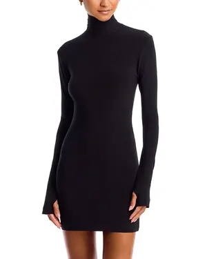 Norma Kamali Long Sleeve Turtleneck Mini Dress - Black
