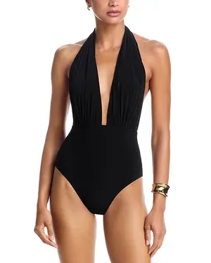 Norma Kamali Halter Low Back One Piece Swimsuit - Black