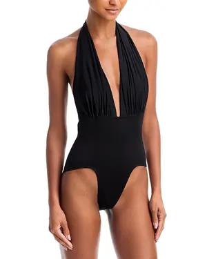 Norma Kamali Plunging Halter Neck Swimsuit - Black