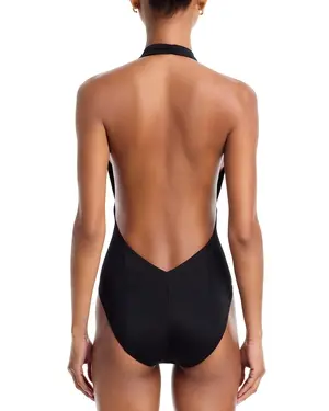 Norma Kamali Plunging Halter Neck Swimsuit