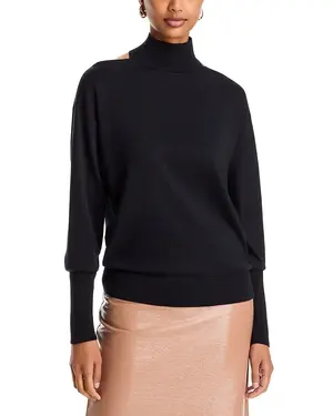 COURREGES Merino Wool Cut Out Turtleneck Sweater - Black