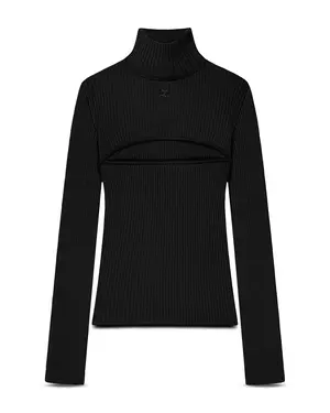 COURREGES Rib Knit Slash Mock Neck Sweater