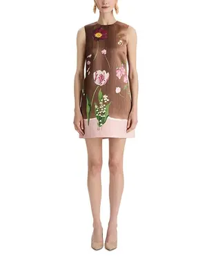 Oscar De La Renta Mixed Botanical Satin Dress