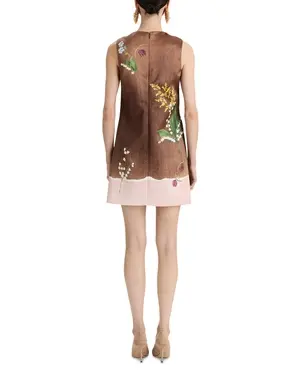 Oscar De La Renta Mixed Botanical Satin Dress