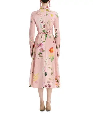 Oscar De La Renta Collared Mixed Botanical Dress