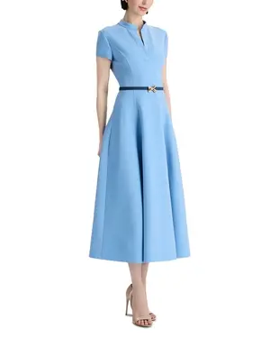 Oscar De La Renta Collared Stretch Wool Day Dress