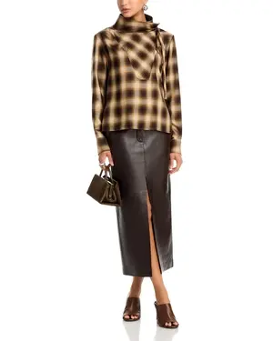 Co Double Slit Leather Pencil Skirt