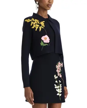 Oscar De La Renta Wool Embroidered Knit Jacket