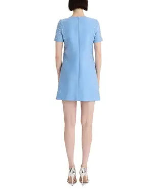 Oscar De La Renta Short Sleeve Embellished Floral Dress