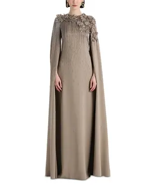 Oscar De La Renta Cutout Intarsia Leaves Embellished Caftan - Stone