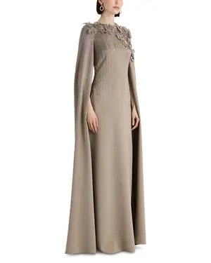 Oscar De La Renta Cutout Intarsia Leaves Embellished Caftan