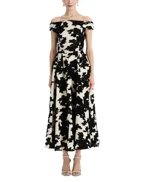 Oscar De La Renta Off-the-shoulder Abstract Fil Coupe Day Dress - Black/ecru