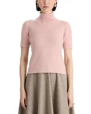 Oscar De La Renta Foldover Turtleneck Short-sleeve Top - Blush