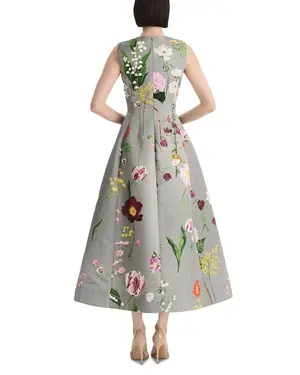 Oscar De La Renta Sleeveless Mixed Botanical Faille Cocktail Dress