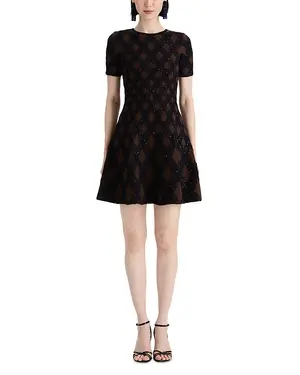 Oscar De La Renta Argyle Knit Fit And Flare Dress - Navy/brown