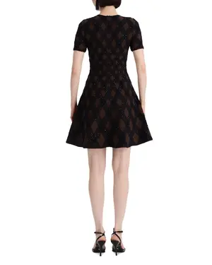 Oscar De La Renta Argyle Knit Fit And Flare Dress