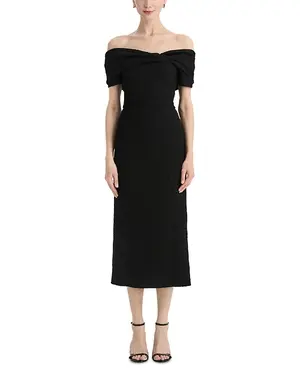 Oscar De La Renta Off-the-shoulder Slubby Tweed Dress