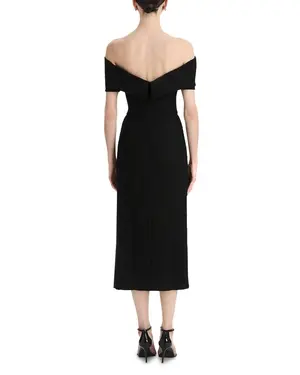 Oscar De La Renta Off-the-shoulder Slubby Tweed Dress
