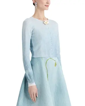 Oscar De La Renta Flower Button Printed Cardigan