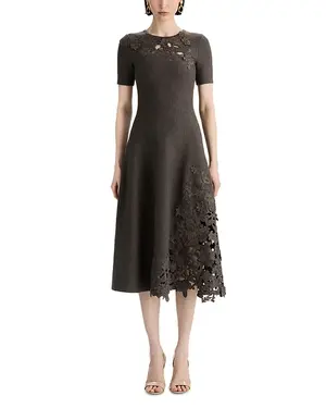 Oscar De La Renta Lace Trim Knit Midi Dress