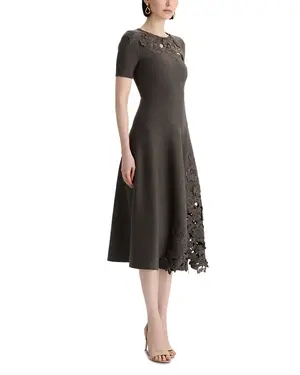 Oscar De La Renta Lace Trim Knit Midi Dress