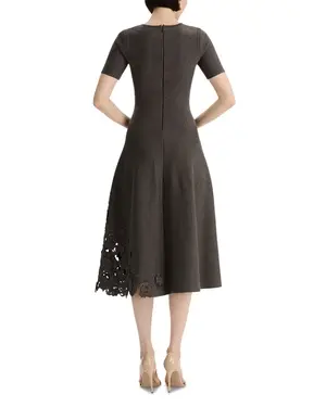 Oscar De La Renta Lace Trim Knit Midi Dress