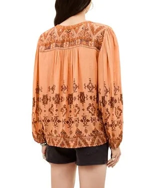 Ba&sh Zato Relaxed Fit V-neck Blouse With Geometric Print - Orange