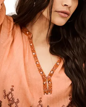 Ba&sh Zato Relaxed Fit V-neck Blouse With Geometric Print - Orange