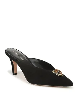Veronica Beard Rochelle Suede High Heel Mules With Cabochon Embellishment - Black
