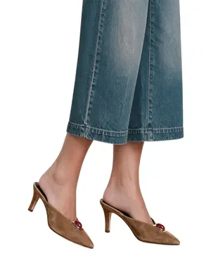 Veronica Beard Rochelle Suede High Heel Mules With Cabochon Embellishment - Chestnut