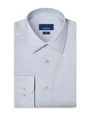 David Donahue Trim Fit Geo Print Cotton Dress Shirt Pearl