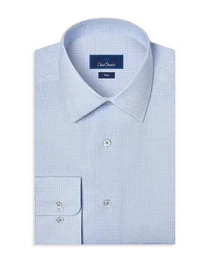 David Donahue Trim Fit Geo Print Cotton Dress Shirt - Sky