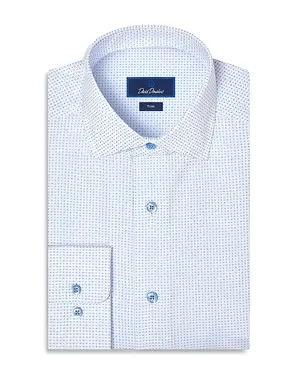 David Donahue Trim Fit Dobby Dot Dress Shirt - White/ Sky