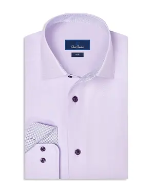 David Donahue Trim Fit Herringbone Contrast Dress Shirt - Lilac