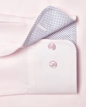 David Donahue Trim Fit Herringbone Contrast Dress Shirt