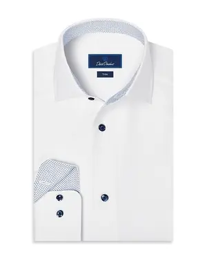 David Donahue Trim Fit Herringbone Contrast Dress Shirt White