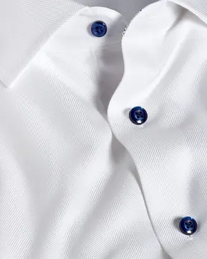 David Donahue Trim Fit Herringbone Contrast Dress Shirt - White