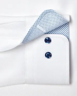 David Donahue Trim Fit Herringbone Contrast Dress Shirt - White